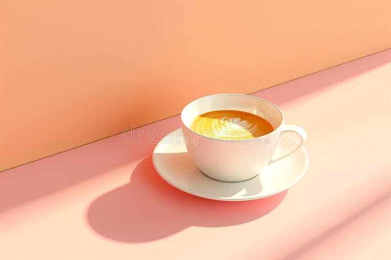 Minimalist Cup of Coffee with Latte Art in Warm Morning Light on a ...