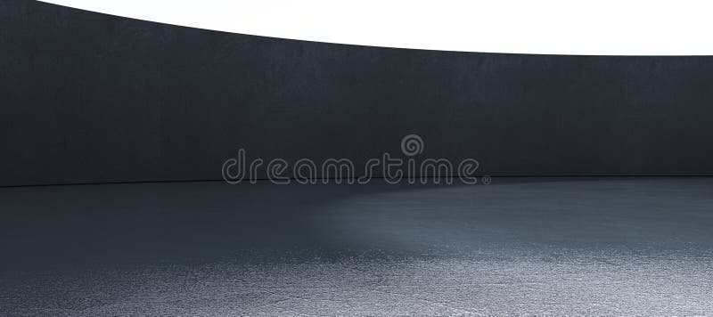 Minimalist Curved Black Concrete Wall with Reflective Ground in an Open ...
