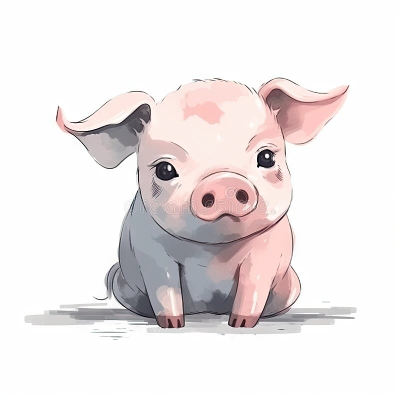 Minimalist Cute Pig Drawing on White Background for Invitations and ...