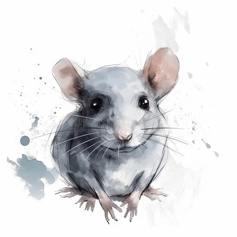 Minimalist Cute Rat Drawing on White Background for Invitations and ...