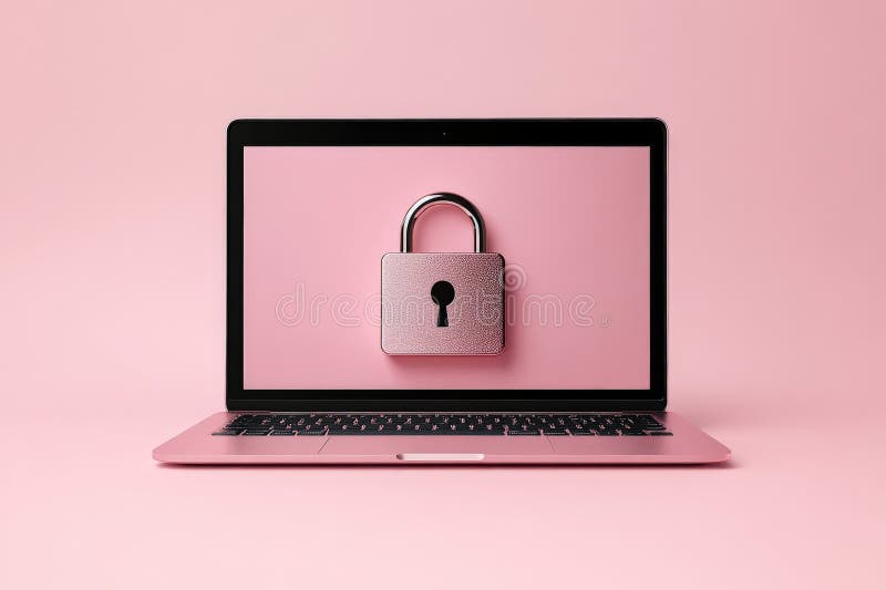 Minimalist Cybersecurity Concept Laptop Red Padlock on Screen ...