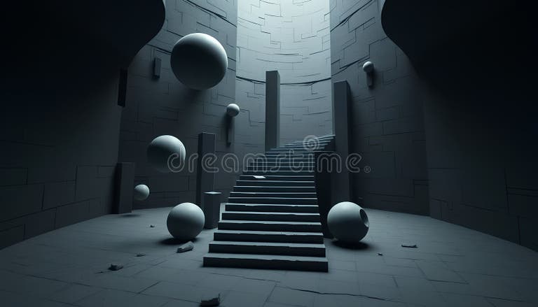 Minimalist 3D Abstract Space with a Broken Staircase Leading Nowhere ...