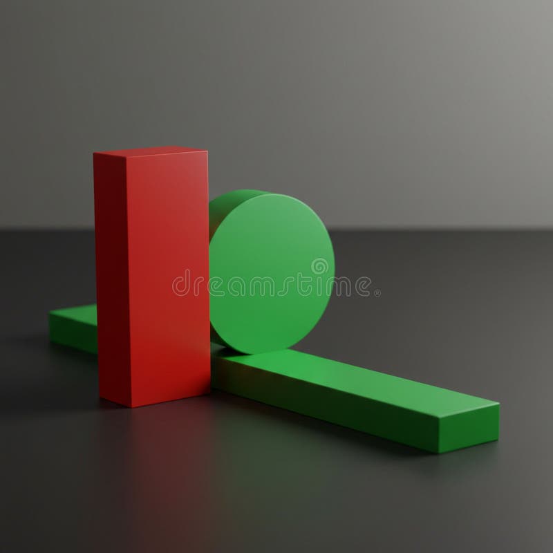 A Minimalist 3D Arrangement Featuring Three Geometric Shapes: a Vertical Red Stock Illustration ...