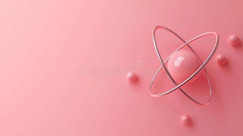Minimalist 3D Banner Featuring Atom Model on Solid Background Stock ...