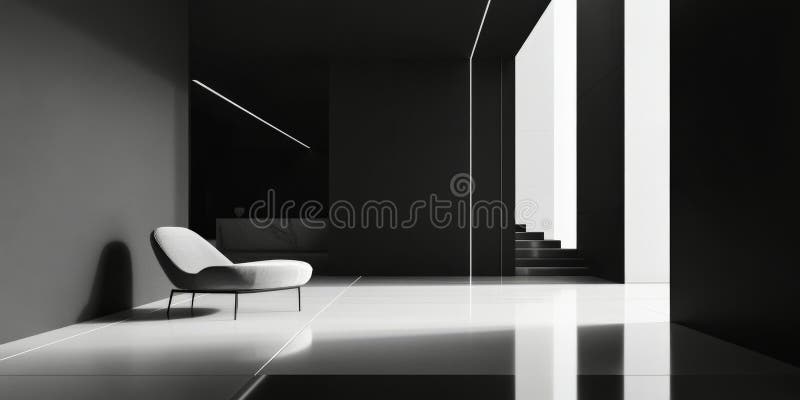 A Minimalist 3D Black Interior with a High-gloss Floor and Matte Black ...
