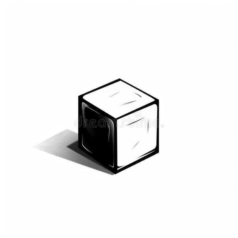 Minimalist 2d Box Illustration: Stylised Black and White Cube Stock ...