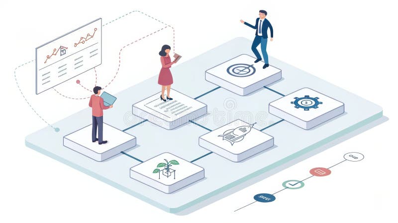Minimalist 3D Business Process Diagram for Visual Workflow Stock ...