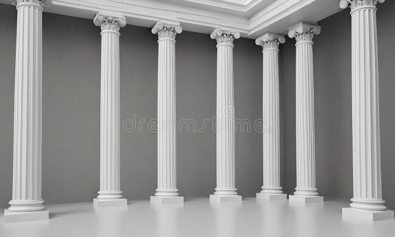 Minimalist 3D Classical Architectural Space Features Six White Columns ...