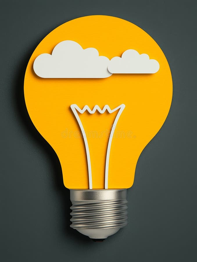 Minimalist 3D Clay Sign Design Featuring a Light Bulb with Clouds and ...