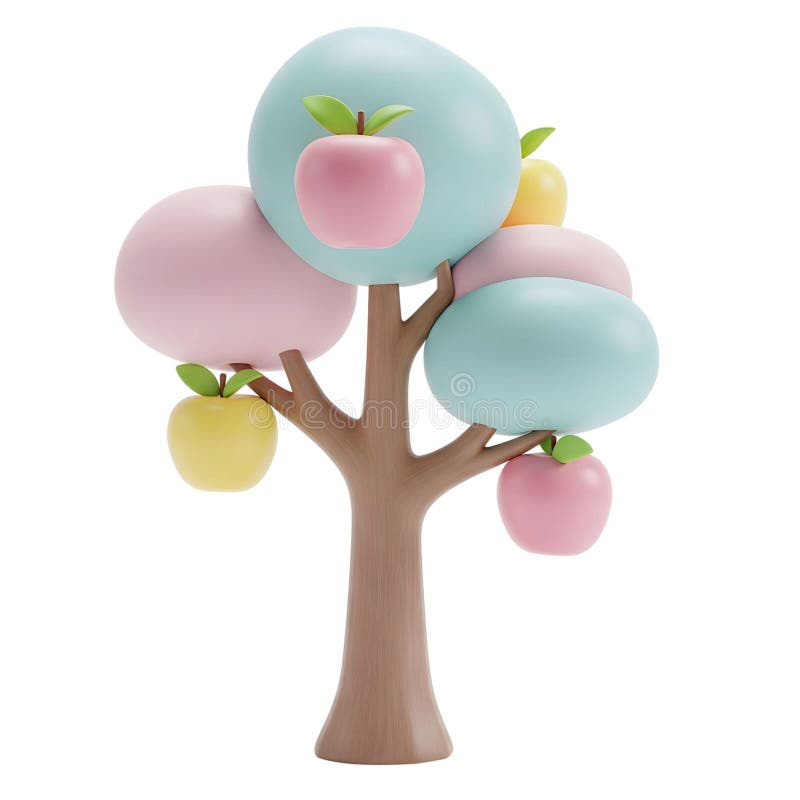 Minimalist 3D Cute Apple Tree in Cheerful and Fun Design Stock ...