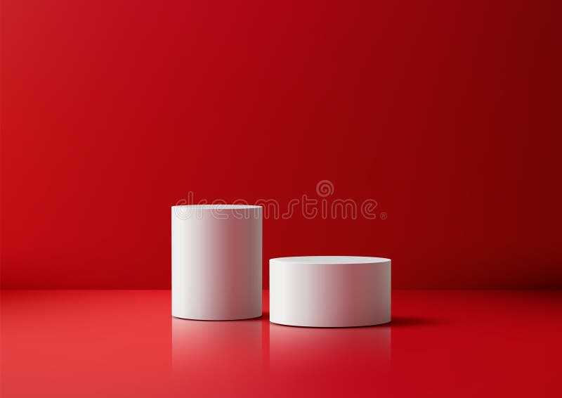 Minimalist 3D Cylindrical Empty Platforms on Vibrant Red Backdrop for ...