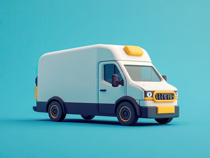 Minimalist 3D Delivery Van Icon on Solid Blue Background for Logistics Stock Illustration ...