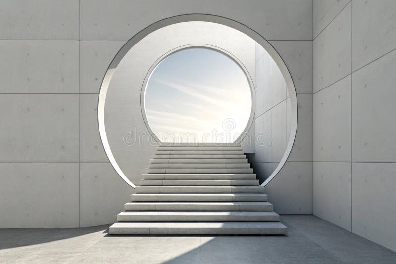 Minimalist 3D Design with Stairs Leading into a Circular Opening ...