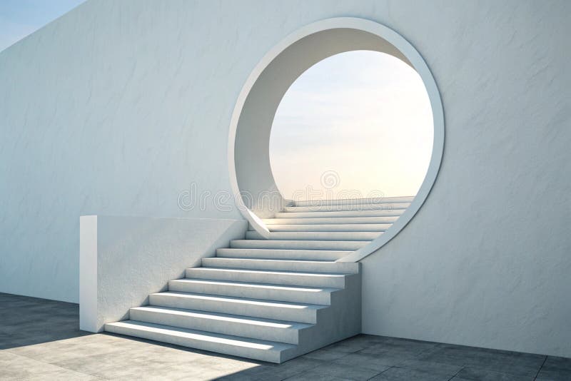 Minimalist 3D Design with Stairs Leading into a Circular Opening ...