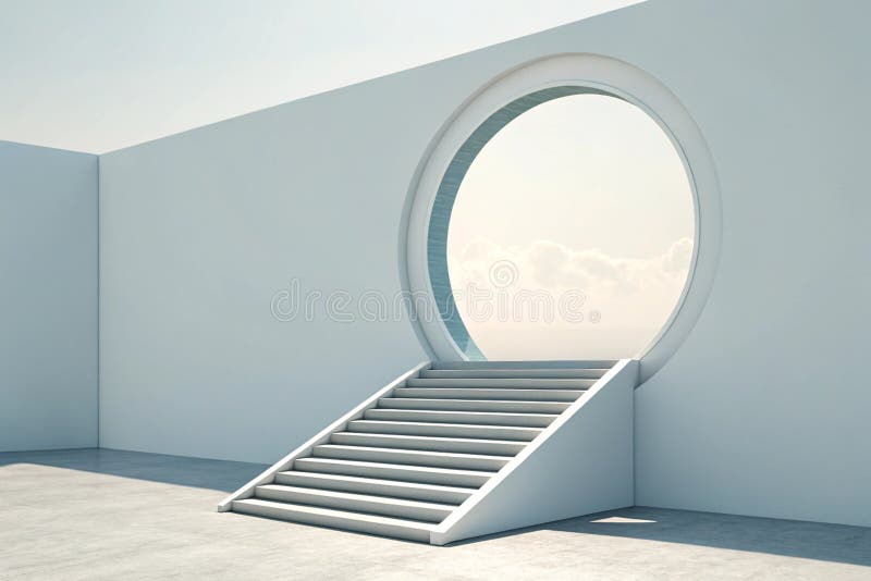 Minimalist 3D Design with Stairs Leading into a Circular Opening ...