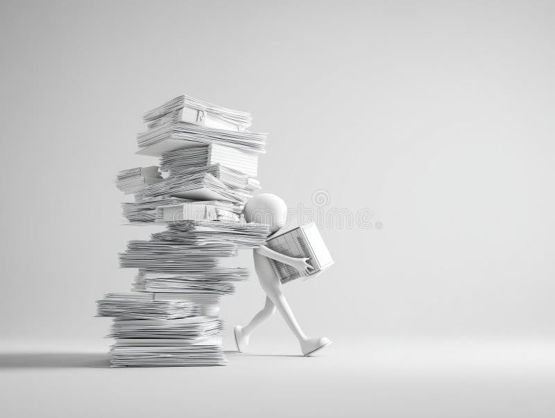 Minimalist 3D Figure Carrying Stack of Papers Stock Illustration ...