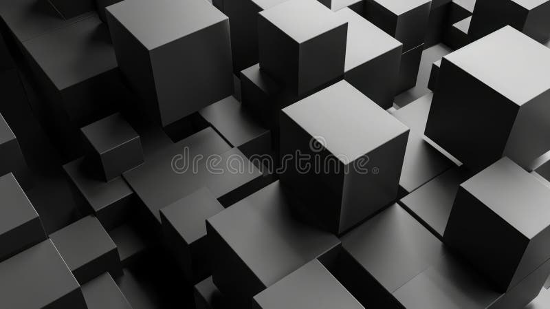 Minimalist 3D Geometric Design with Floating Cubes, Monochrome Color ...