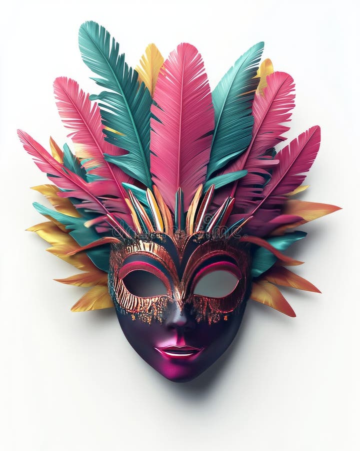 Minimalist 3D Illustration Rio Carnival Mask and Feathers Stock ...