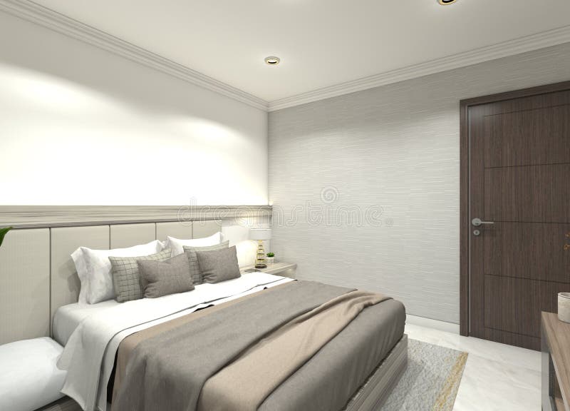 Minimalist 3D Interior Design of a Bedroom with a Comfortable Bed and ...