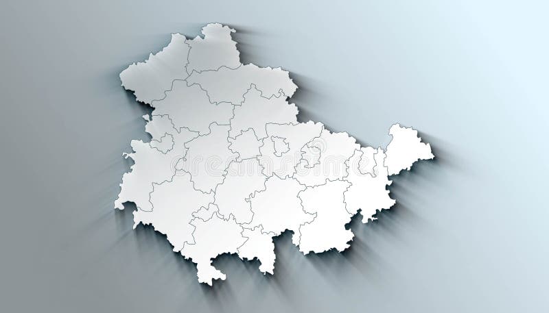 Minimalist 3D Map of Thuringia Germany Administrative with District ...