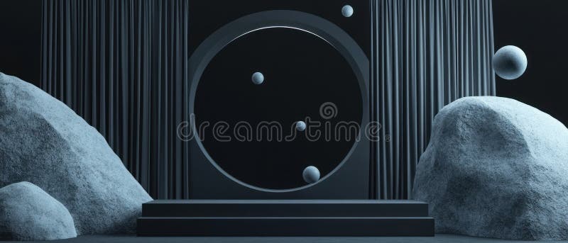 3d Minimalist Platform Featuring Stone, Sphere, and Circular Design ...