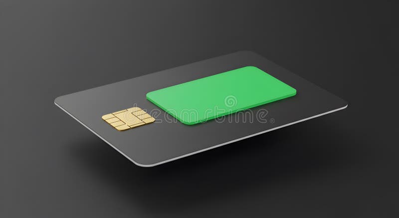A Minimalist 3D Render of a Credit Card with a Green Patch and Golden ...