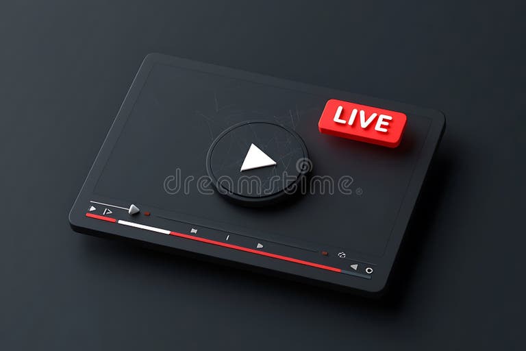 Modern Black Video Player Interface with Live Indicator Stock ...