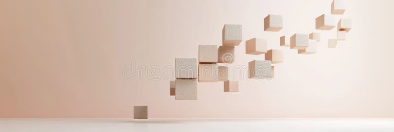 Minimalist 3D Render of Interlocking White Cubes Against a Soft Pink ...
