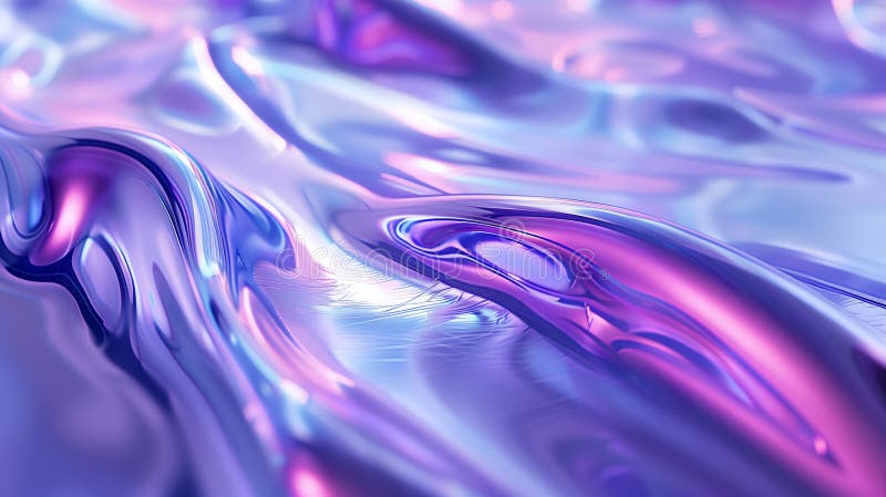 Minimalist 3D Render of Iridescent Liquid Waves with a Blue and Purple Gradient Background for a ...