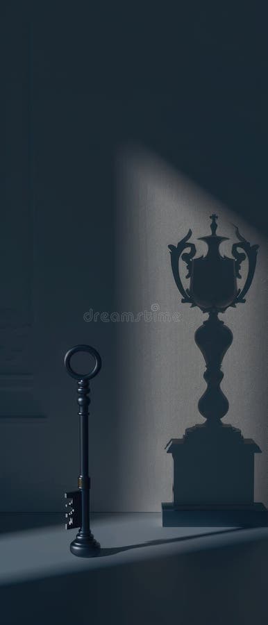 A Minimalist 3D Render of a Key Casting a Shadow of a Trophy ...
