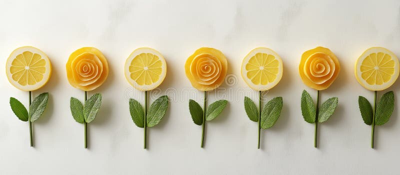 Minimalist 3D Render of Lemon Slice and Mint Leaf Flowers in a Linear ...