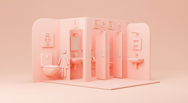 Minimalist 3D Render of a Modern Public Restroom Design with Pastel ...