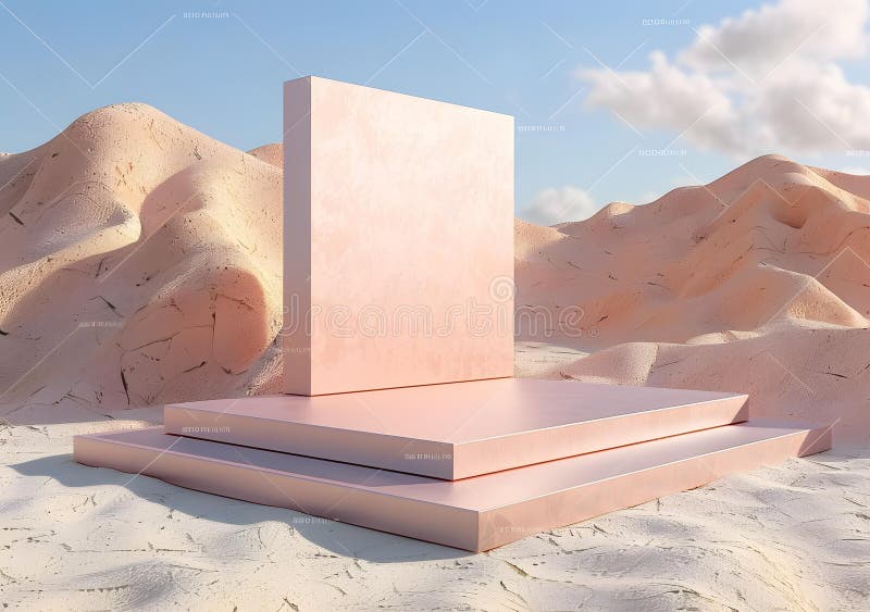 Minimalist 3D Render of Pink Platform in Desert Background Generated ...