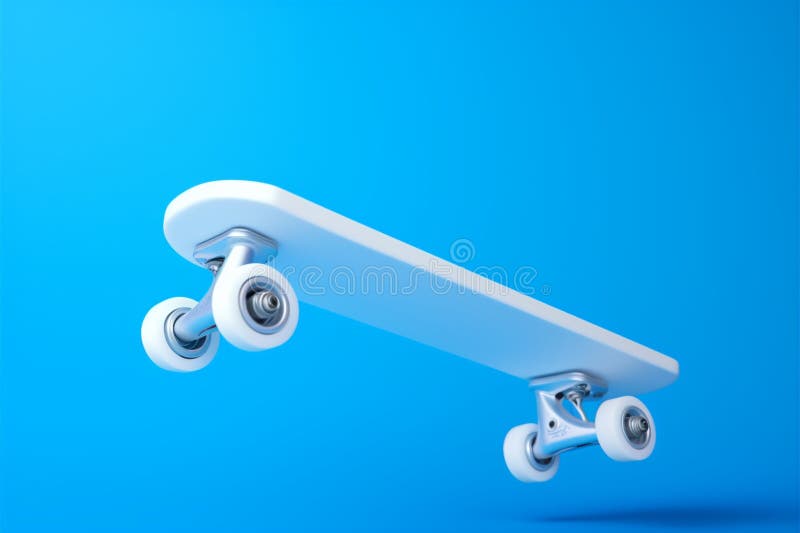 Minimalist 3D Render, White Skateboard Frame on Vibrant Blue Background ...