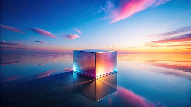 Minimalist 3D Rendered Product Showcase Reflective Cube Podium Against a Smooth Gradient ...