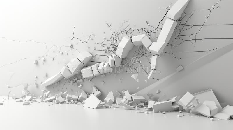 Abstract 3D Fractured Wall with Geometric Debris Stock Image - Image of ...