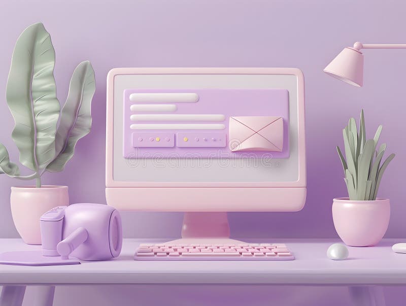 Minimalist 3D Rendered of a Sleek Computer Desk with Online Chat ...