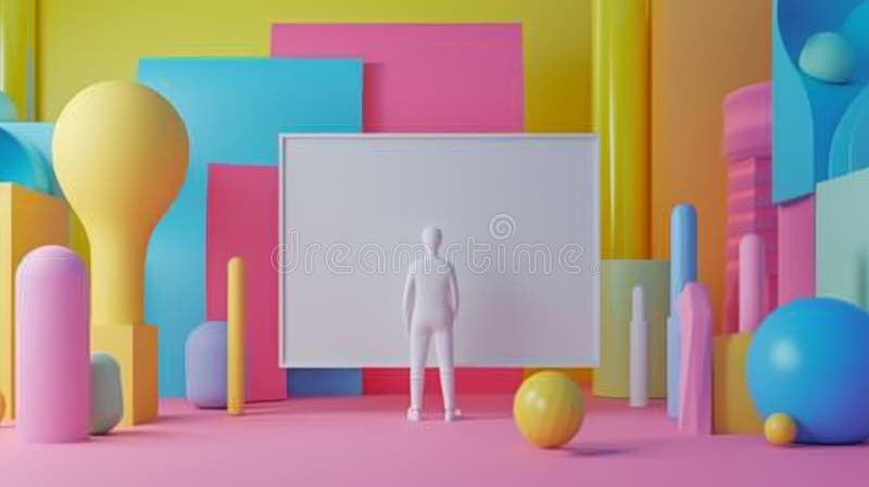 Minimalist 3D Rendering of Figure in Geometric Abstract Environment ...
