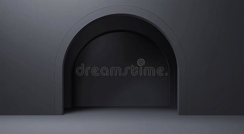Minimalist 3D Rendering of a Gray Room with a Gradient Wall and Arch ...