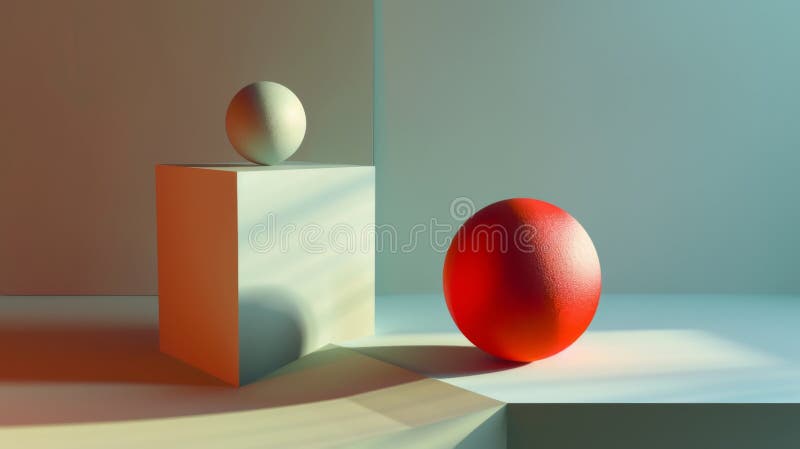 Minimalist 3D Rendering of Spheres and Cubes with Soft Lighting Stock ...