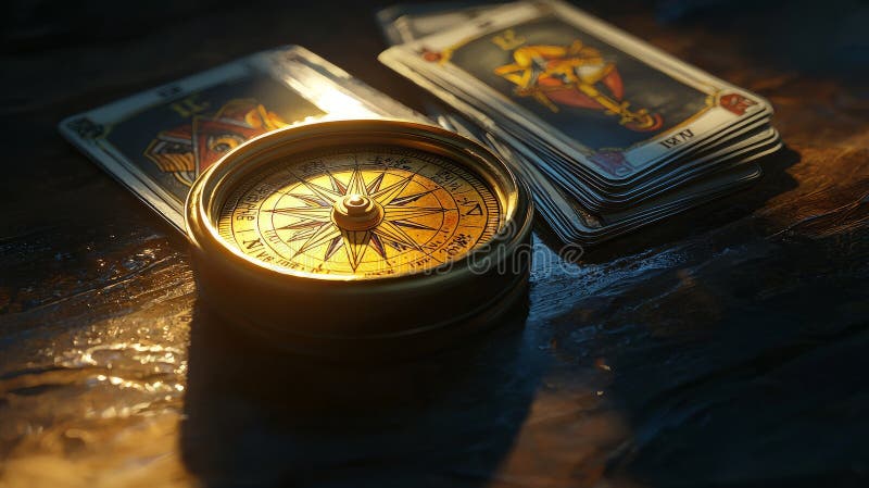 Minimalist 3D Scene Featuring Tarot Cards and a Compass Stock ...