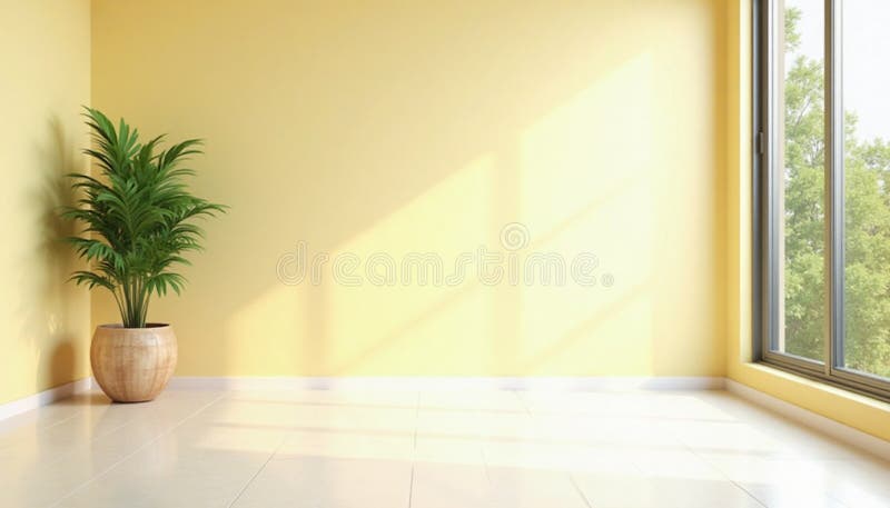 Minimalist 3D Studio with Light Yellow Corner, Window Shadows, and ...