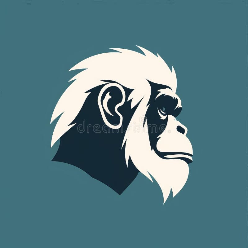 Minimalist 2d Vector Icon of a Chimp Looking Downwards Stock ...