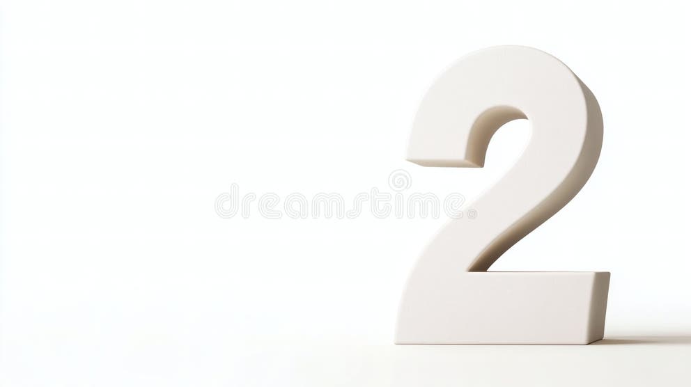 Minimalist 3D White Number Two on White Background Stock Illustration ...
