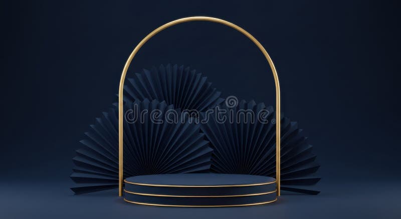 Minimalist Dark Blue Stage with Gold Frame and Leaf Shadows Stock ...