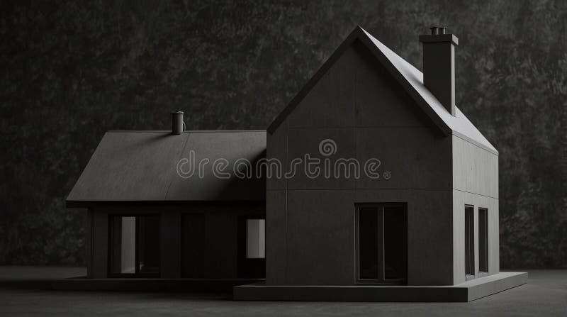Minimalist Grey House Model in Low Light with Dramatic Shadows Stock ...