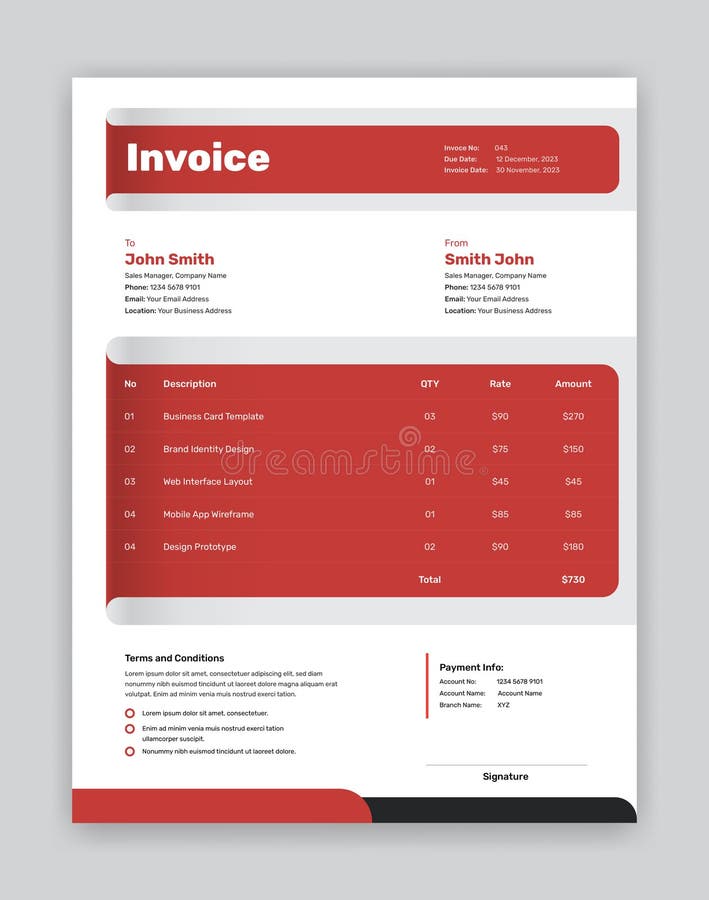 Minimalist Dark Red Bill Receipt or Business Invoice Template Stock ...