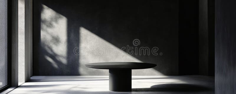 Minimalist Dark Room with Round Table, Light and Shadow Concept Stock ...