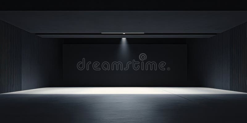 A Minimalist Dark Room with a Single Light Illuminating a Section of ...