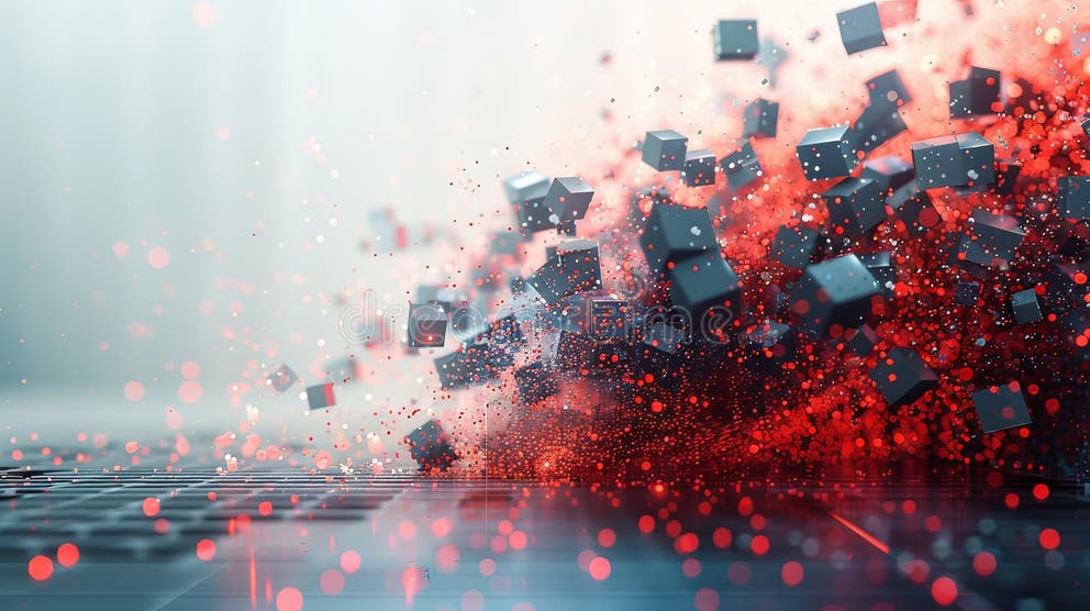 Minimalist Data Corruption: Blue Square Blocks Dissolving into Red Noise Stock Illustration ...